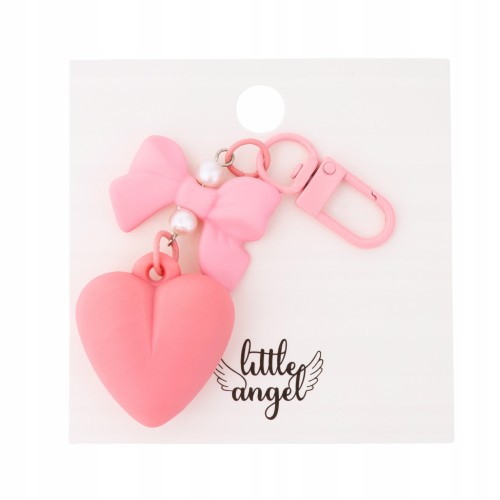 Brelok Little Angel - Różowe Serce z Kokardką i Perełkami (id:B1454 ...
